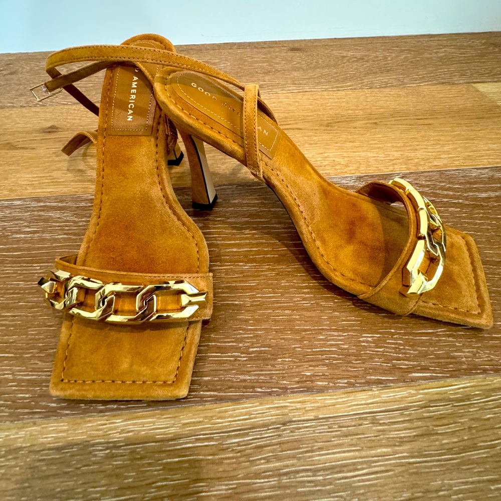 Good American Single Strap Amber Suede Sandal Heels S… - Gem